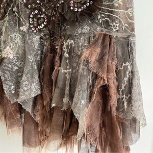 Rossi Roma | Skirts | Rossi Roma Brown Denim Layered Lace Ruffle Sequin ...